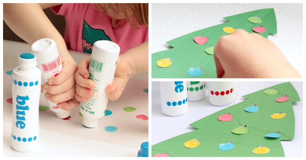 Christmas Crafts for Kids: Dot Marker Christmas Tree Lights Craft