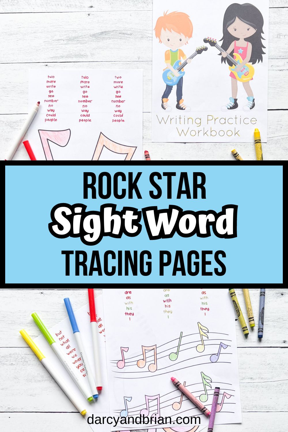 Printable Rock Star Themed Traceable Sight Words Pages