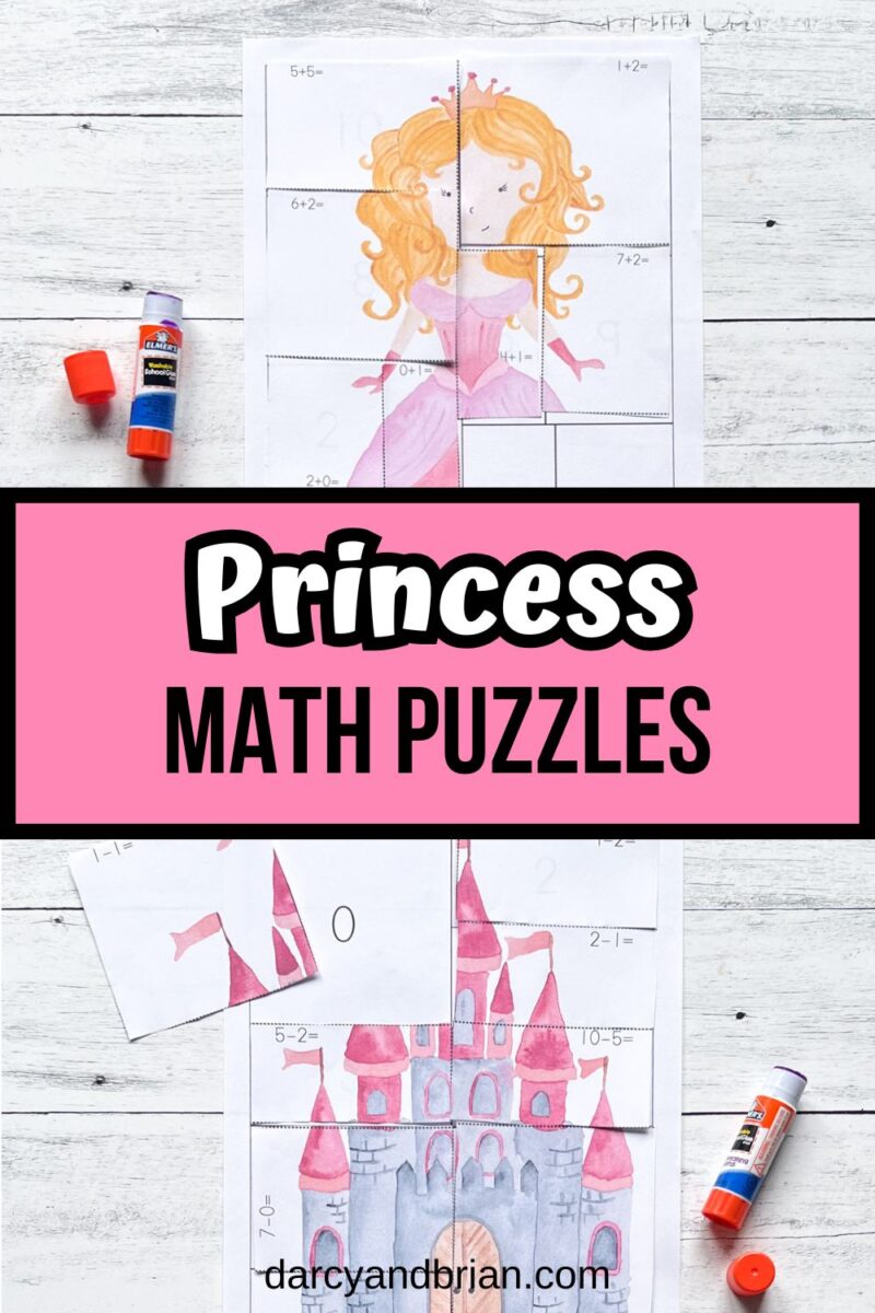 Princess Math Puzzle Worksheet for Kindergarten