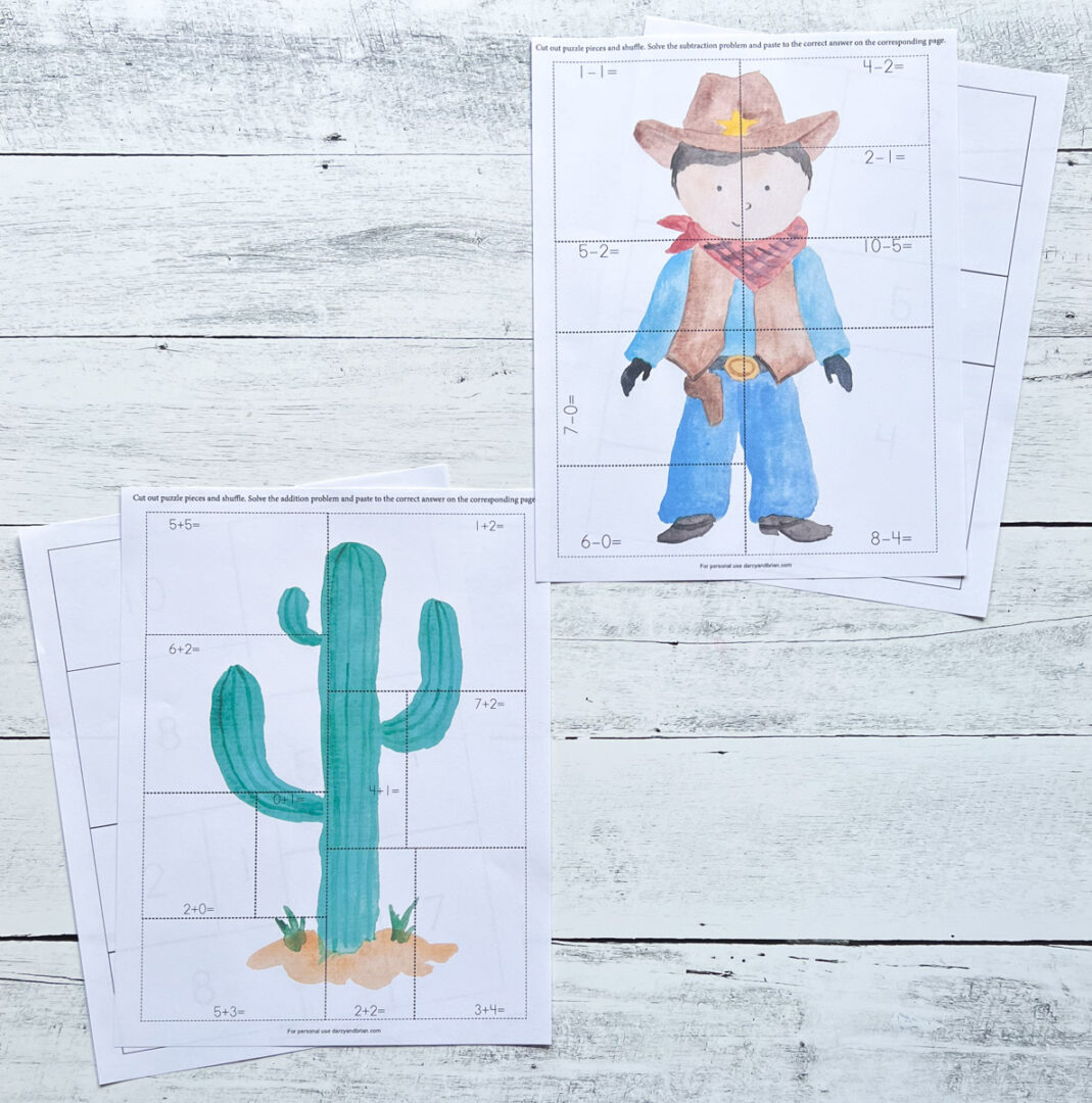 Free Cowboy Math Picture Puzzles - Fun Educational Printables