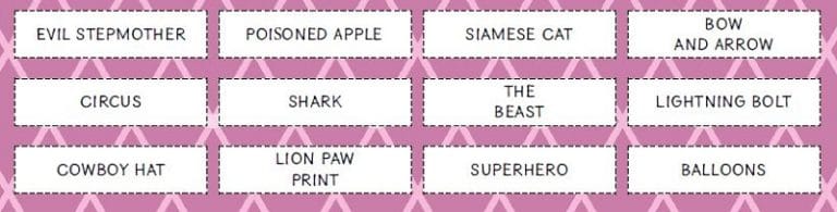 Free Printable Disney Themed Pictionary Game for Kids