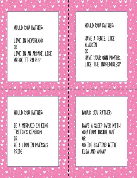 Printable Disney Themed Would You Rather Questions for Kids