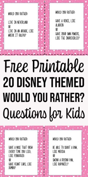 Printable Disney Themed Would You Rather Questions for Kids
