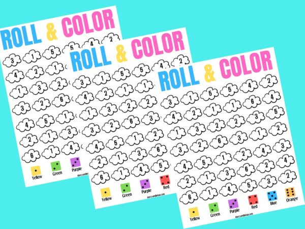 Printable Cloud Roll and Color Dice Game for Preschool and Kindergarten