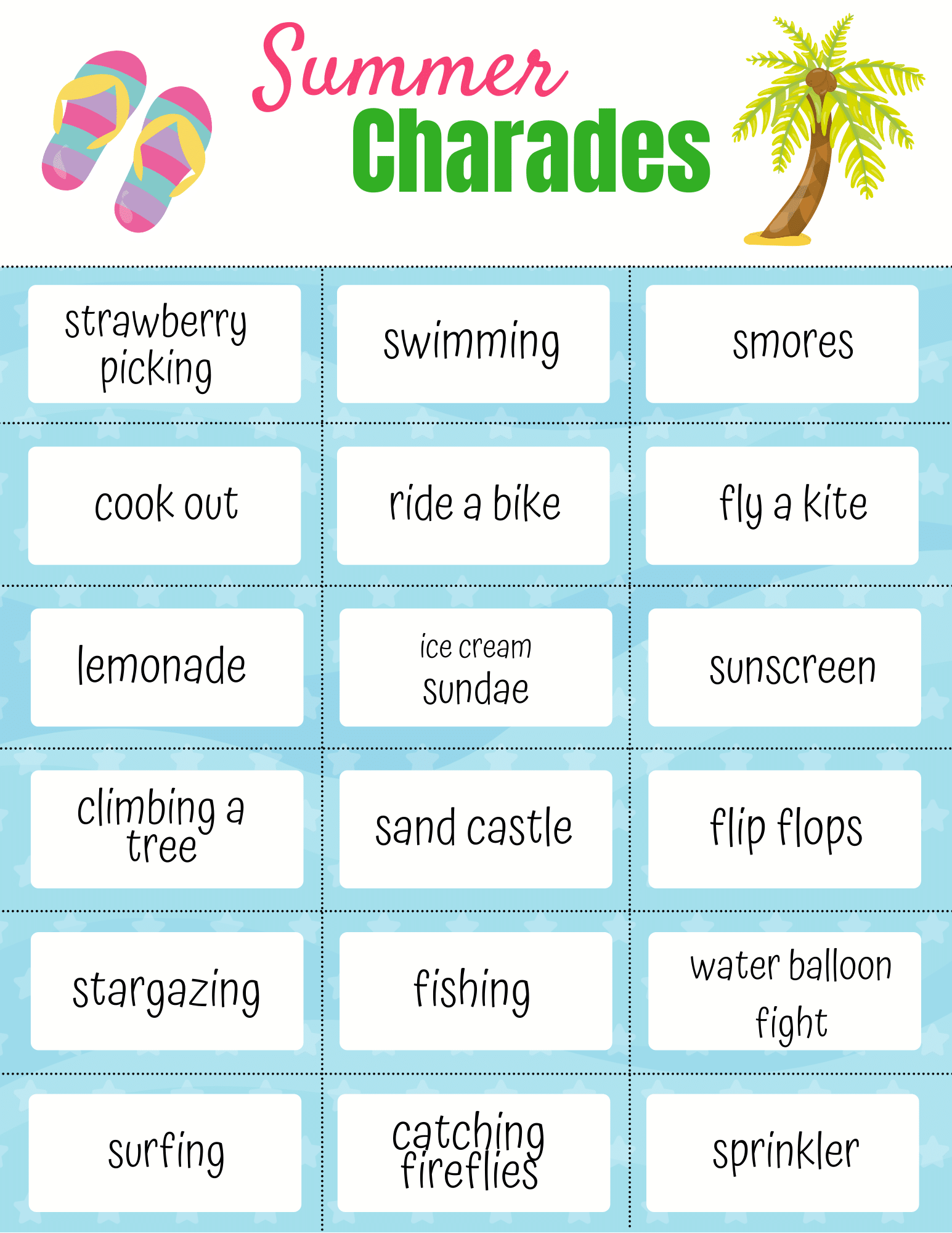 Printable Charades List