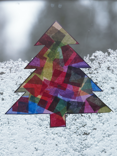 Christmas Tree Tissue Paper Suncatcher Craft for Kids