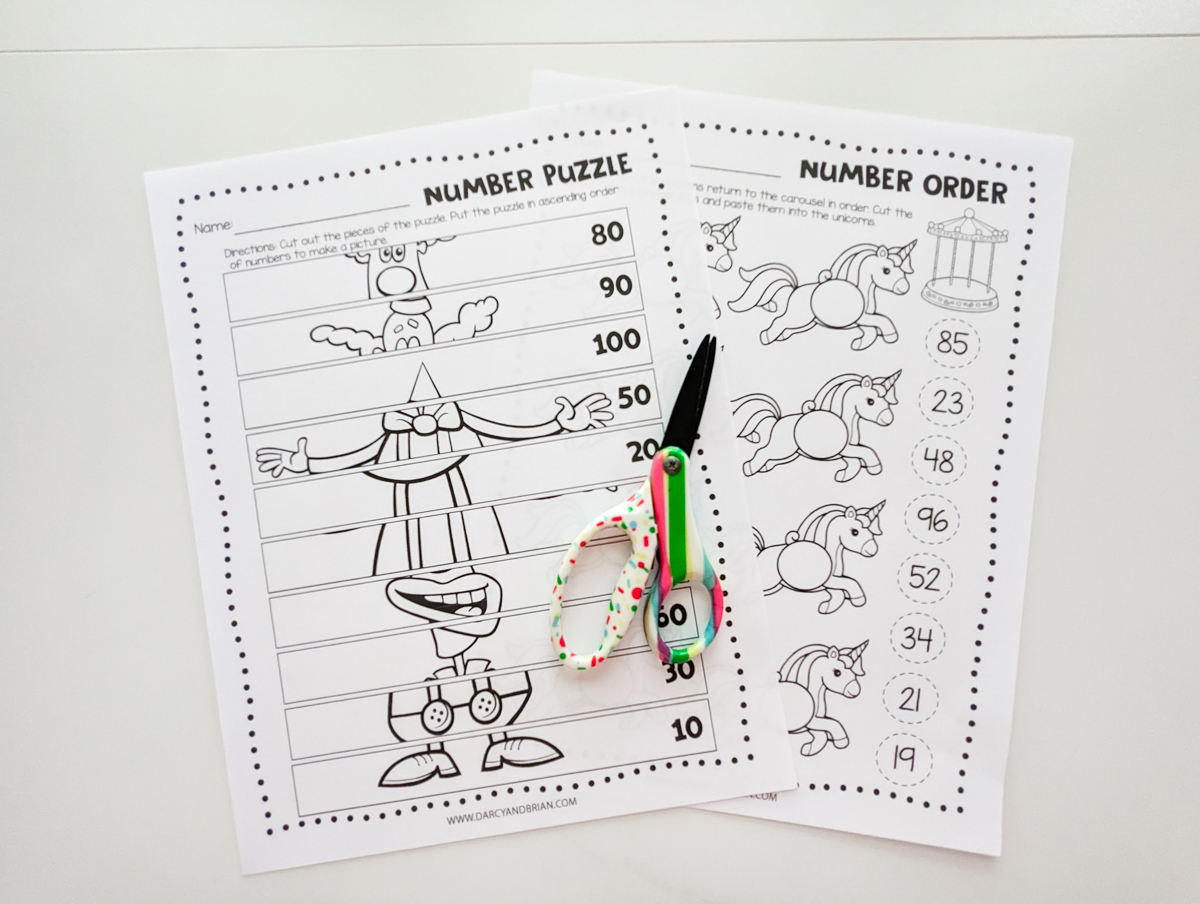 Circus Number Ordering Worksheets | Math Printables for Kids
