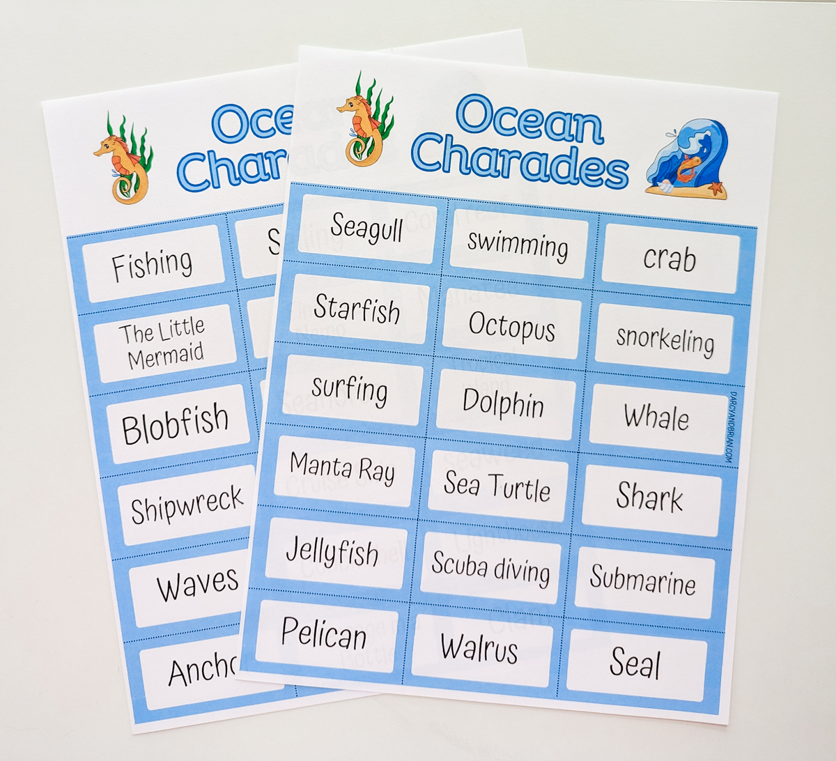 Printable Ocean Charades Game for Kids