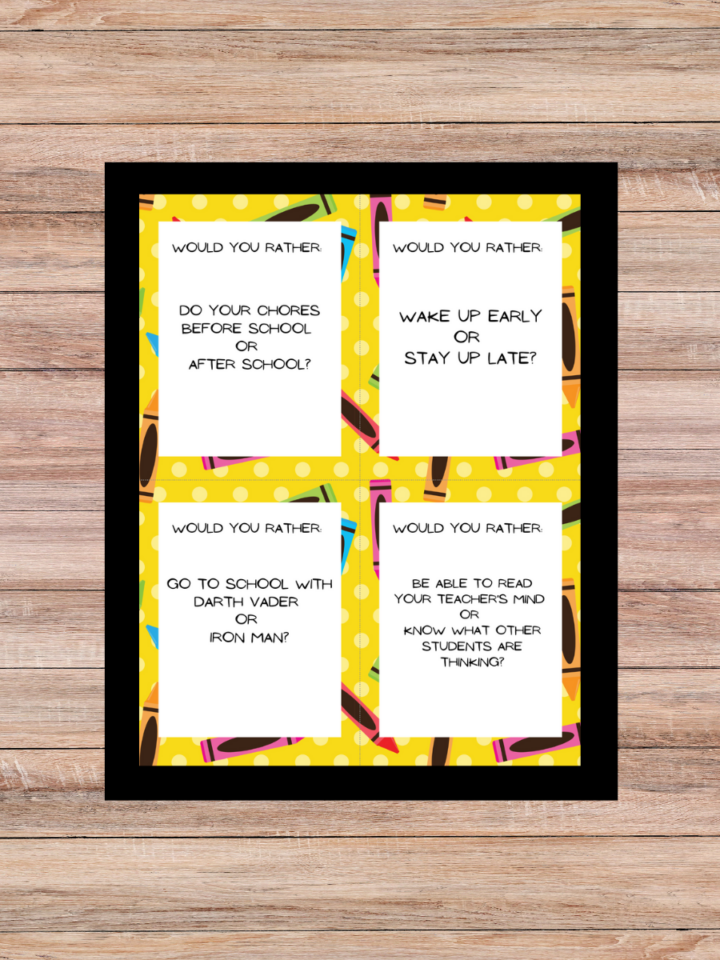 Would You Rather Questions for Students Printable Game
