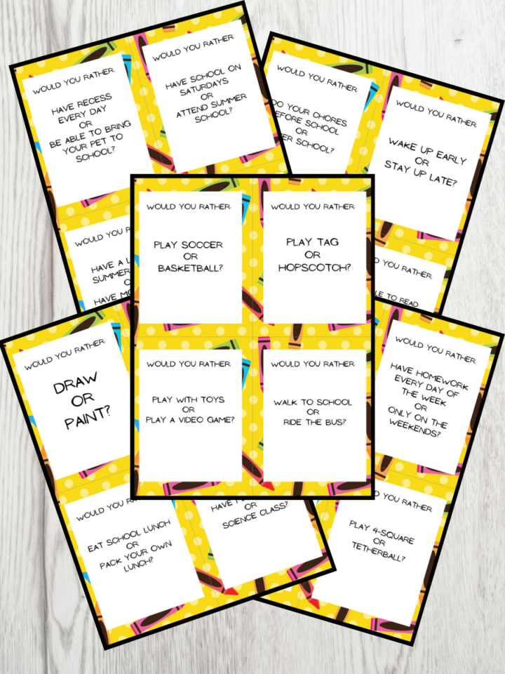 Would You Rather Questions for Students Printable Game