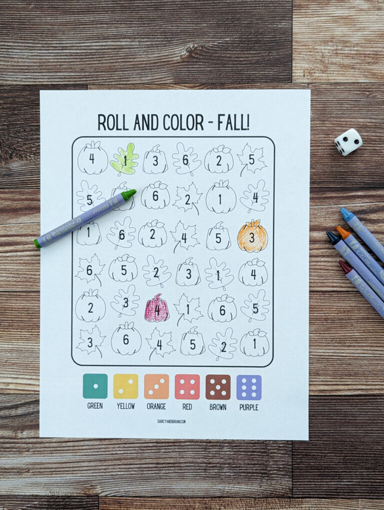 Fun Fall Roll and Color Printable Dice Game for Preschool