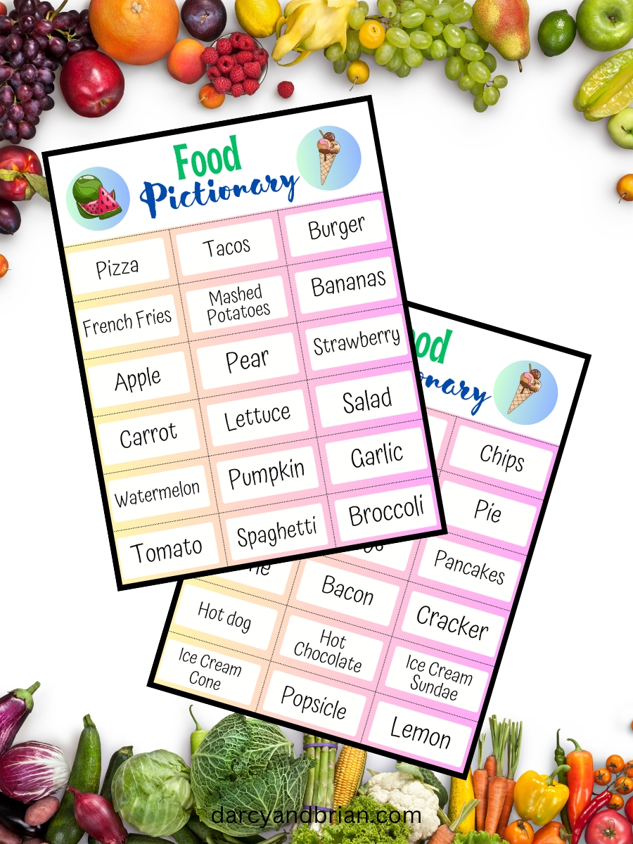 Printable Food Pictionary Game for Kids