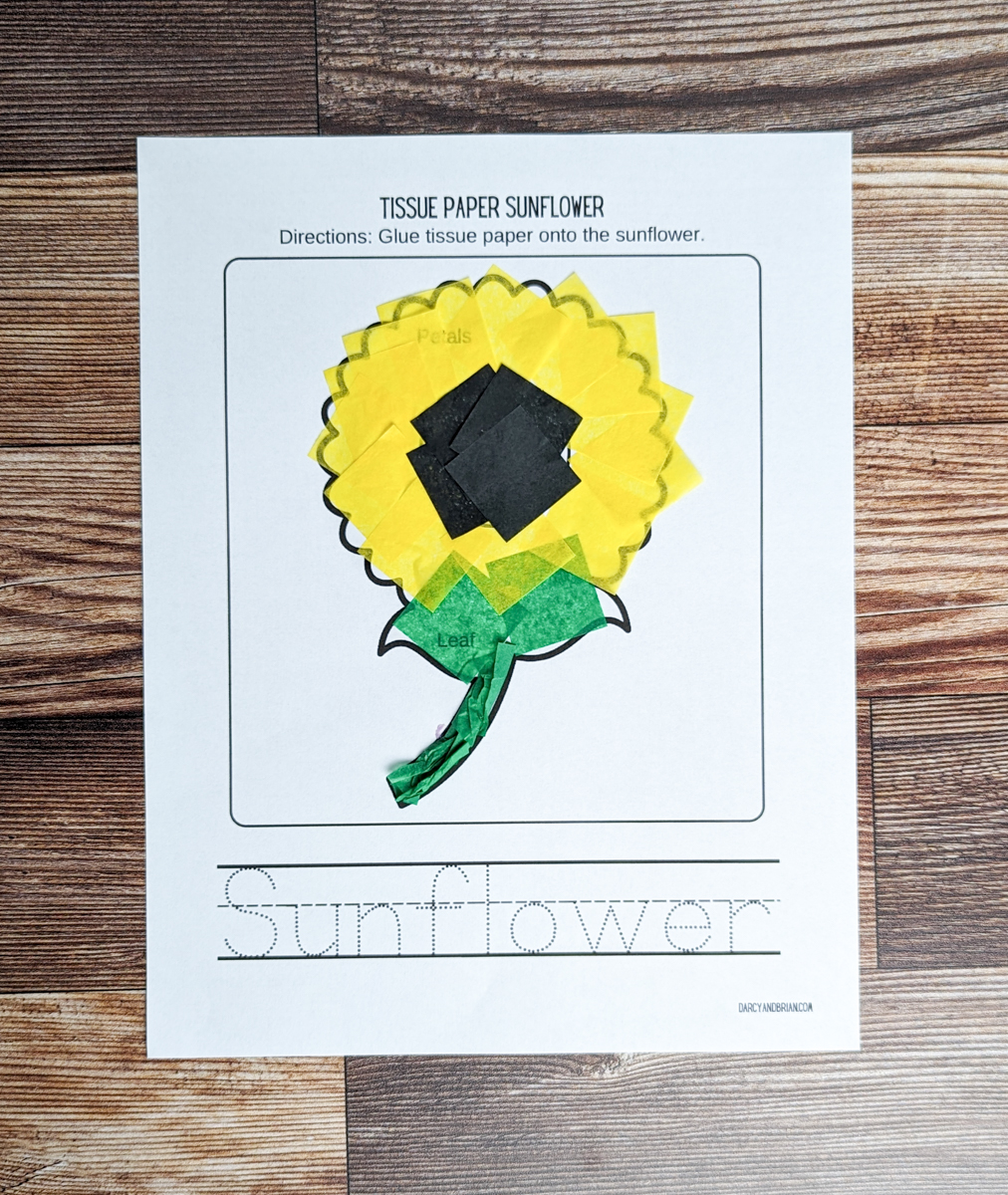 Tissue Paper Sunflower Craft for Kids | Free Printable Template
