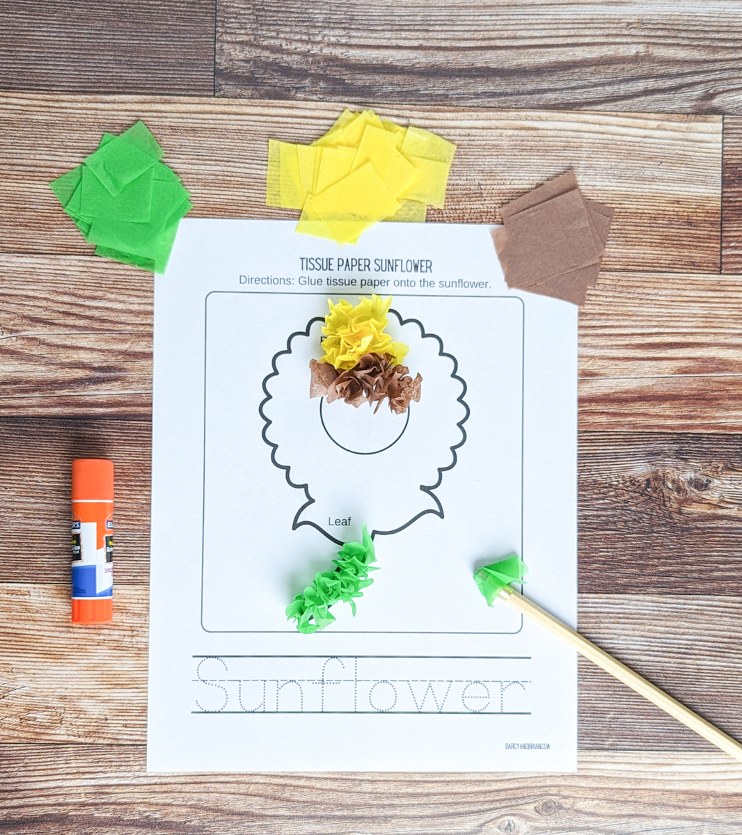 Tissue Paper Sunflower Craft for Kids | Free Printable Template