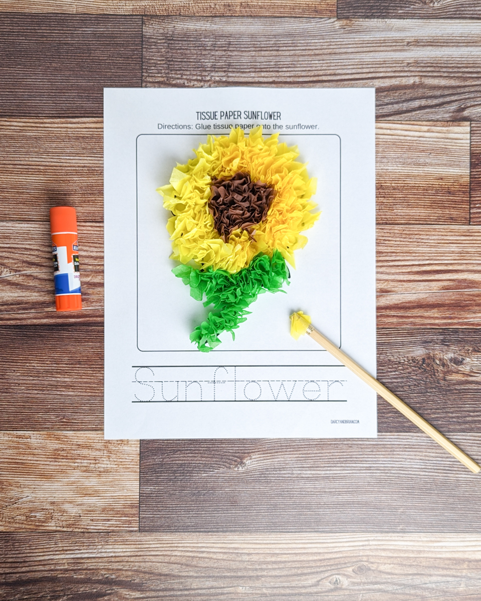Tissue Paper Sunflower Craft for Kids | Free Printable Template