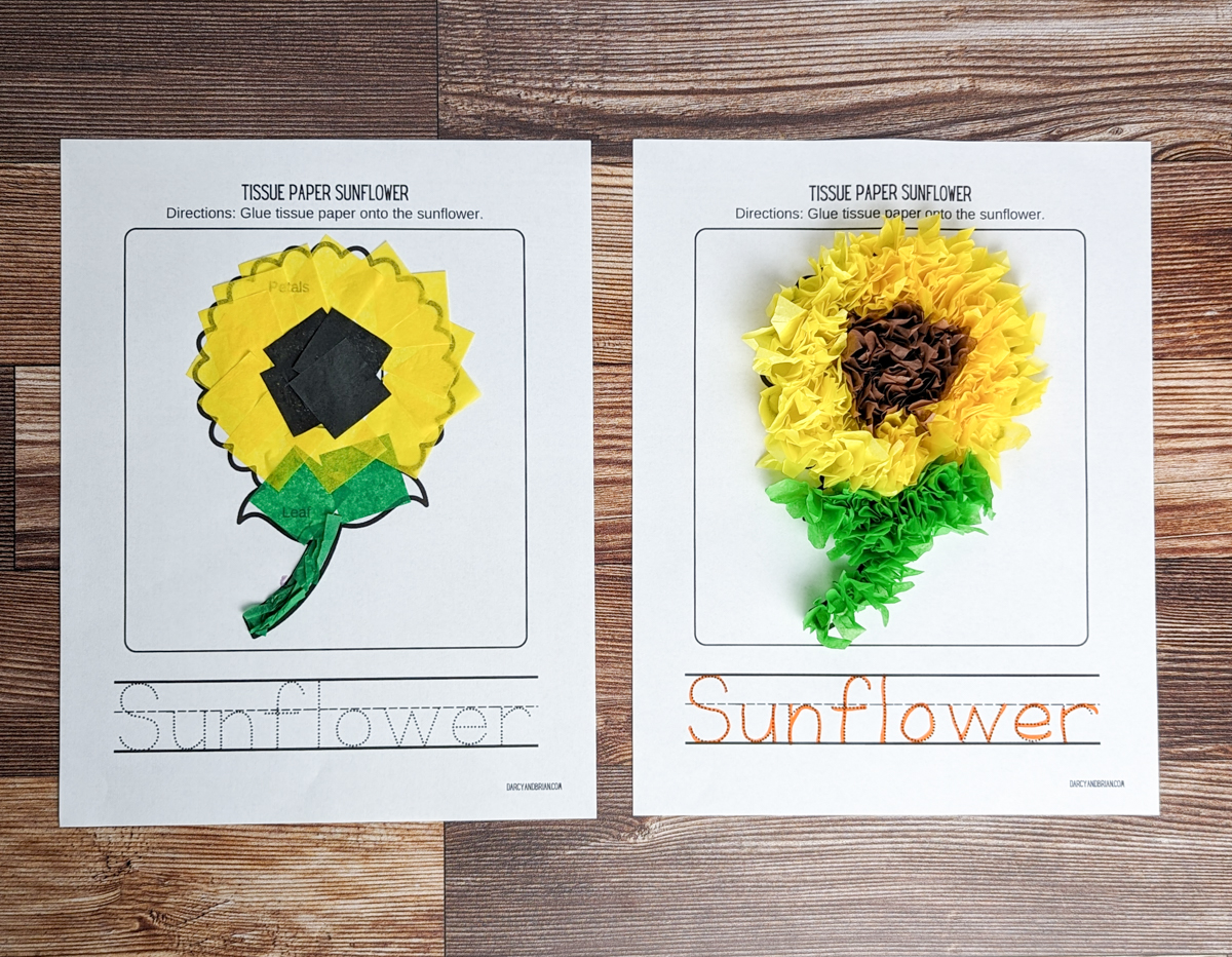 Tissue Paper Sunflower Craft for Kids | Free Printable Template