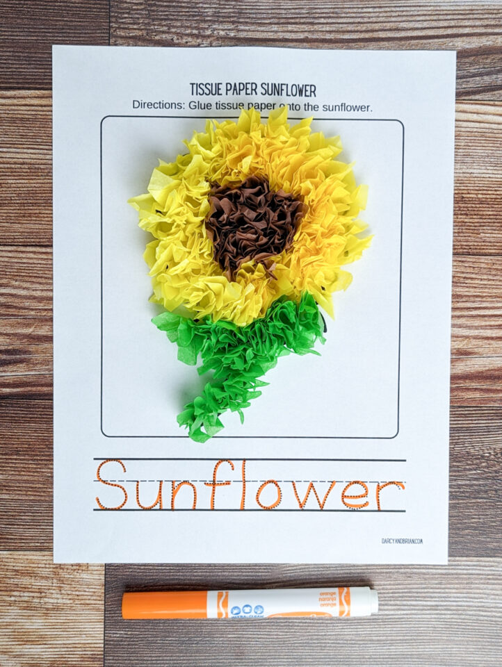 Tissue Paper Sunflower Craft for Kids | Free Printable Template