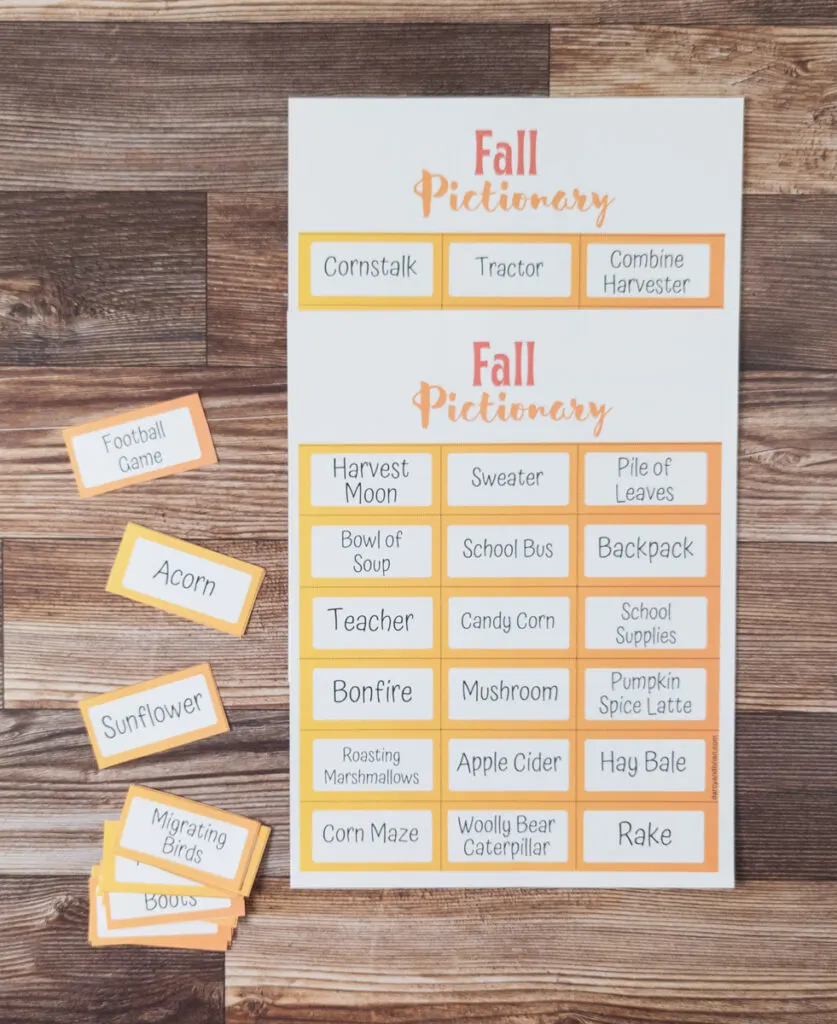 Printable Fall Pictionary Words Fun Drawing Game For Kids Printable Fall Pictionary Words Fun Drawing Game For Kids