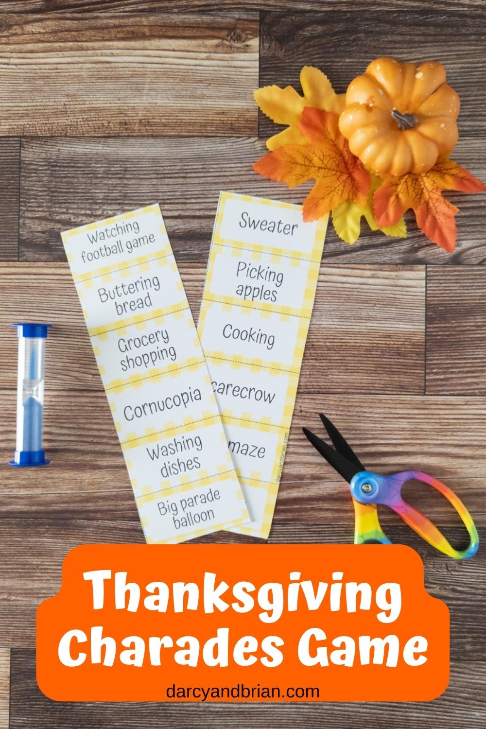 Printable Thanksgiving Charades Game for Kids