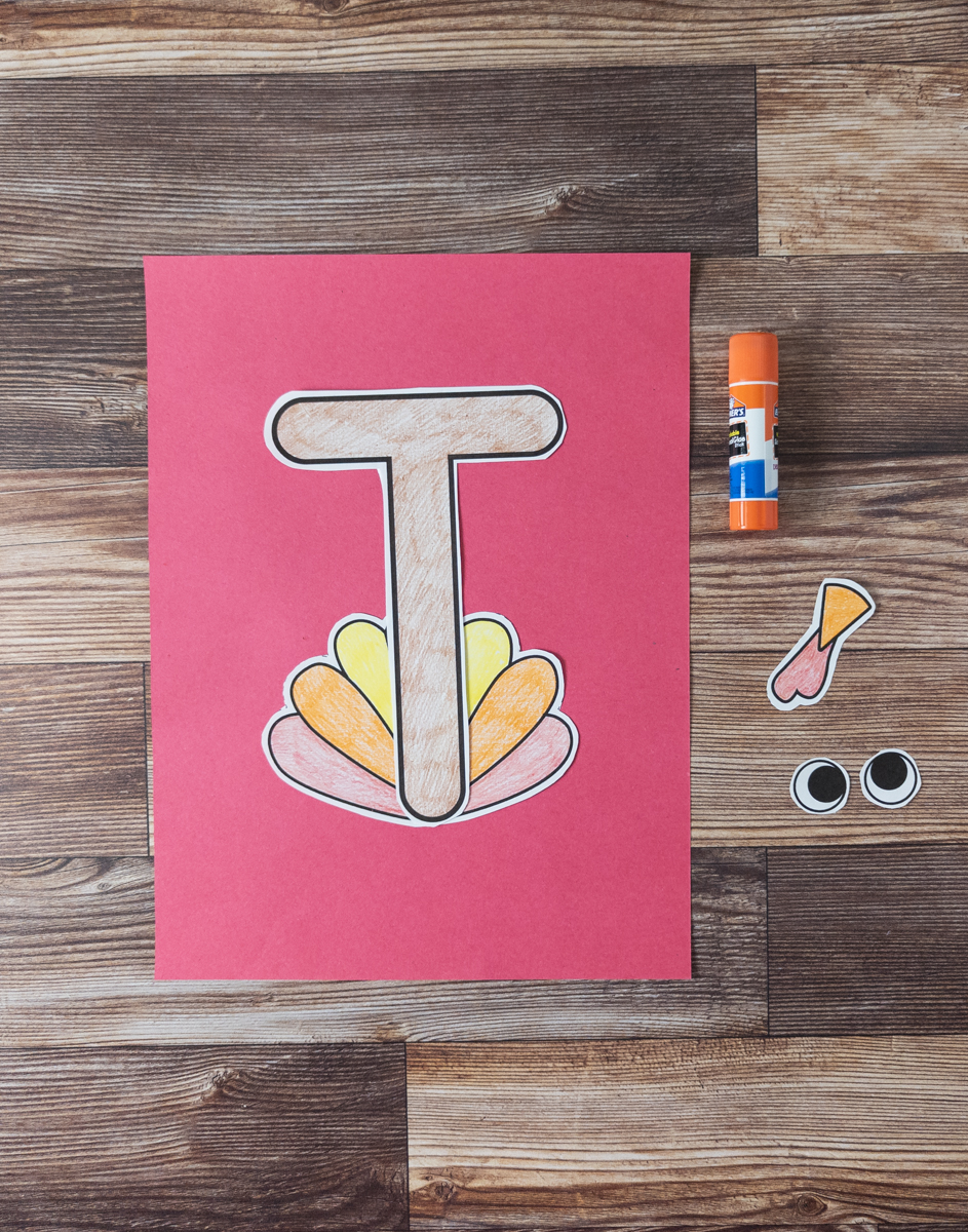 Easy Printable T is for Turkey Craft | Letter of the Week Activity