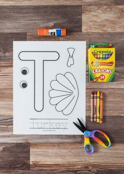 Easy Printable T is for Turkey Craft | Letter of the Week Activity
