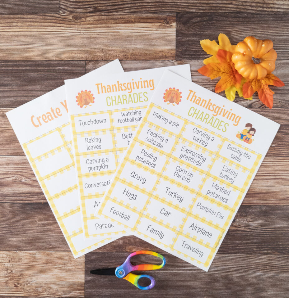 Printable Thanksgiving Charades Game for Kids