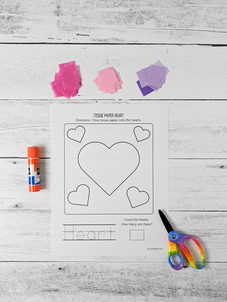 Tissue Paper Heart Craft | Free Printable Template