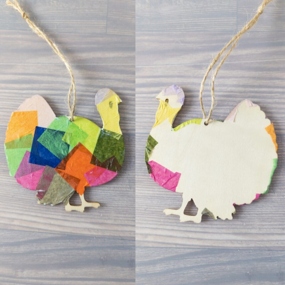 Decoupage Tissue Paper Turkey Craft for Kids