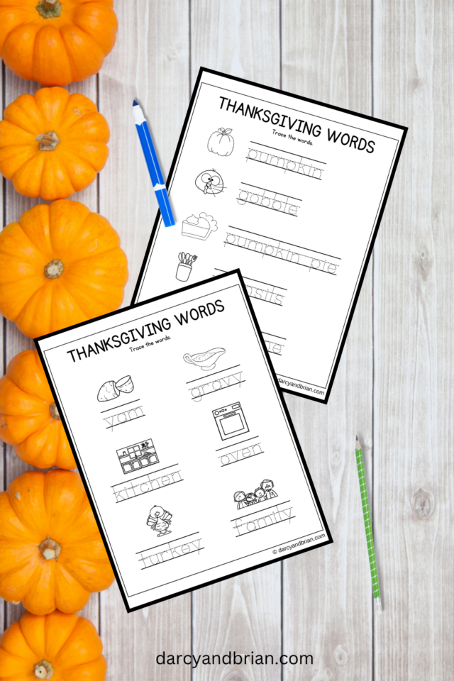 Thanksgiving Word List and Handwriting Practice for Kids