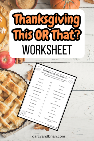 Thanksgiving This or That Questions Printable Worksheet for Kids