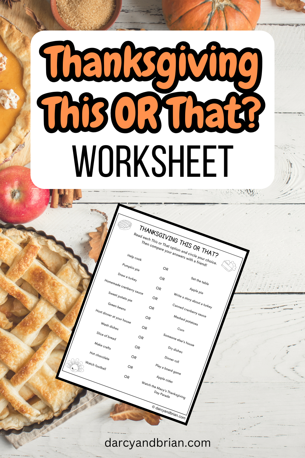 Thanksgiving This or That Questions Printable Worksheet for Kids