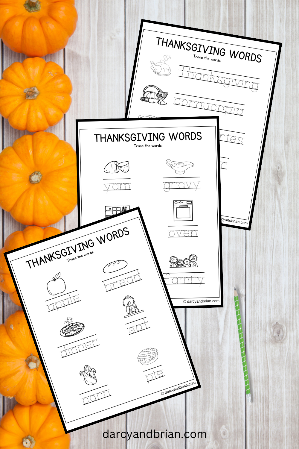 Thanksgiving Word List and Handwriting Practice for Kids