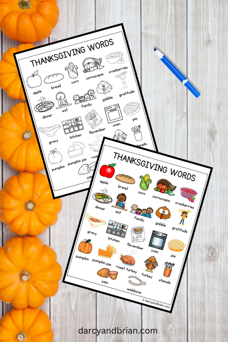 Thanksgiving Word List and Handwriting Practice for Kids