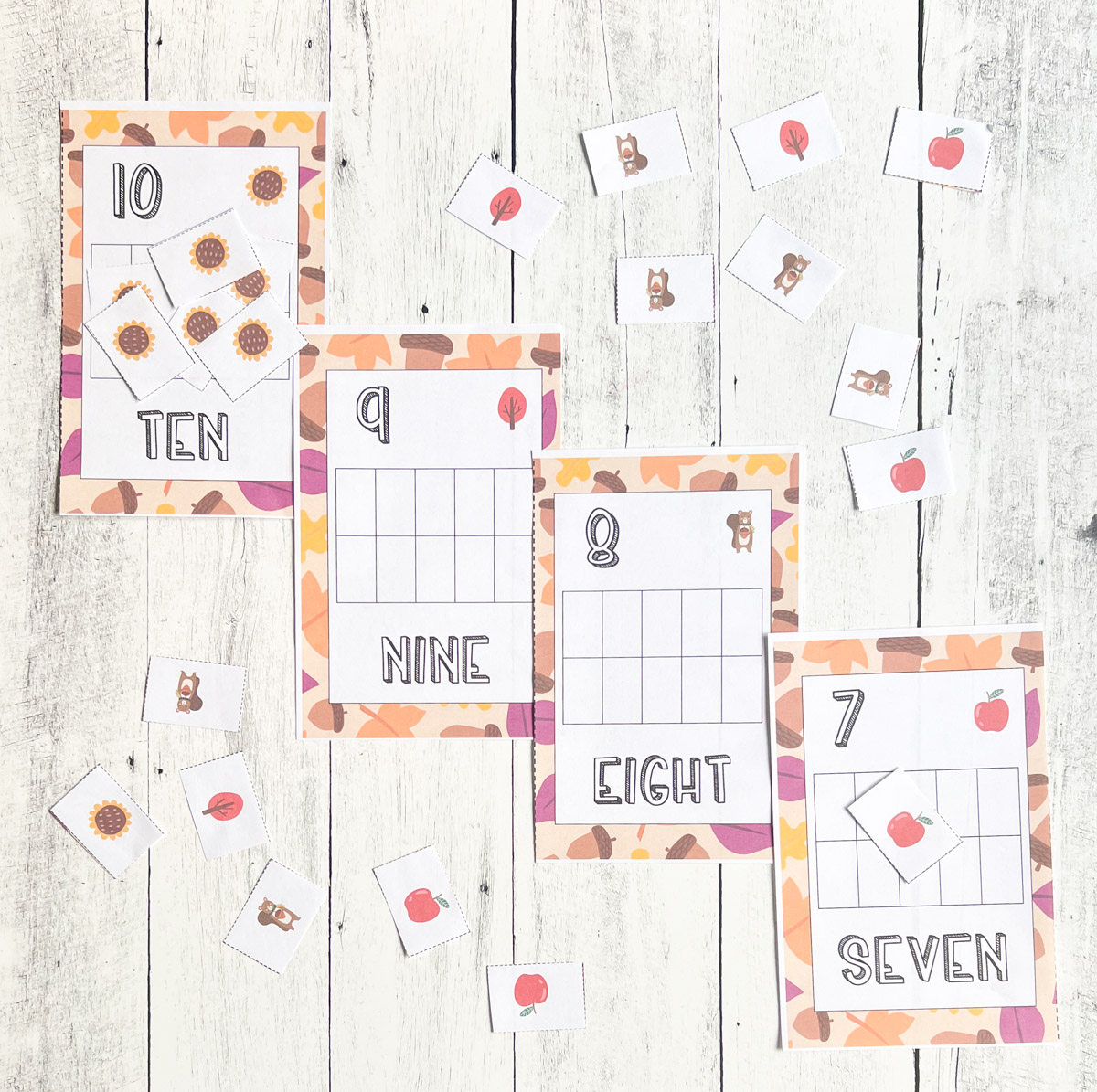 Printable Fall Counting Mats 1-10 for Preschool Math Centers