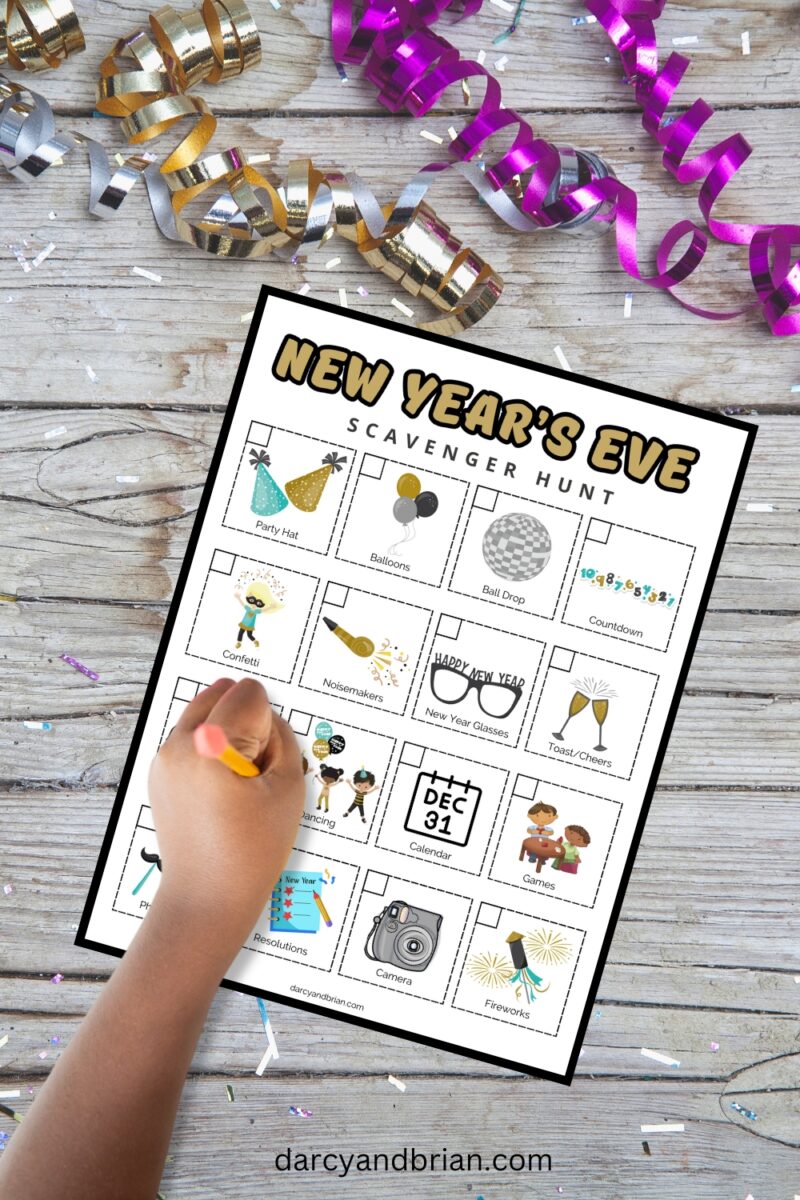 New Year's Eve Scavenger Hunt Printable Worksheets for Kids