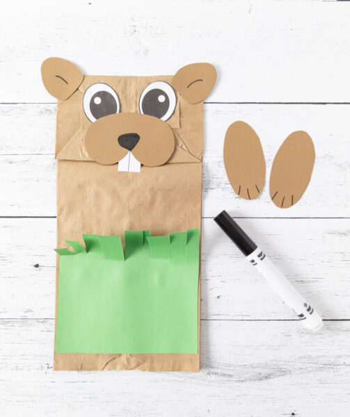 Groundhog Paper Bag Puppet Craft | Free Printable Template