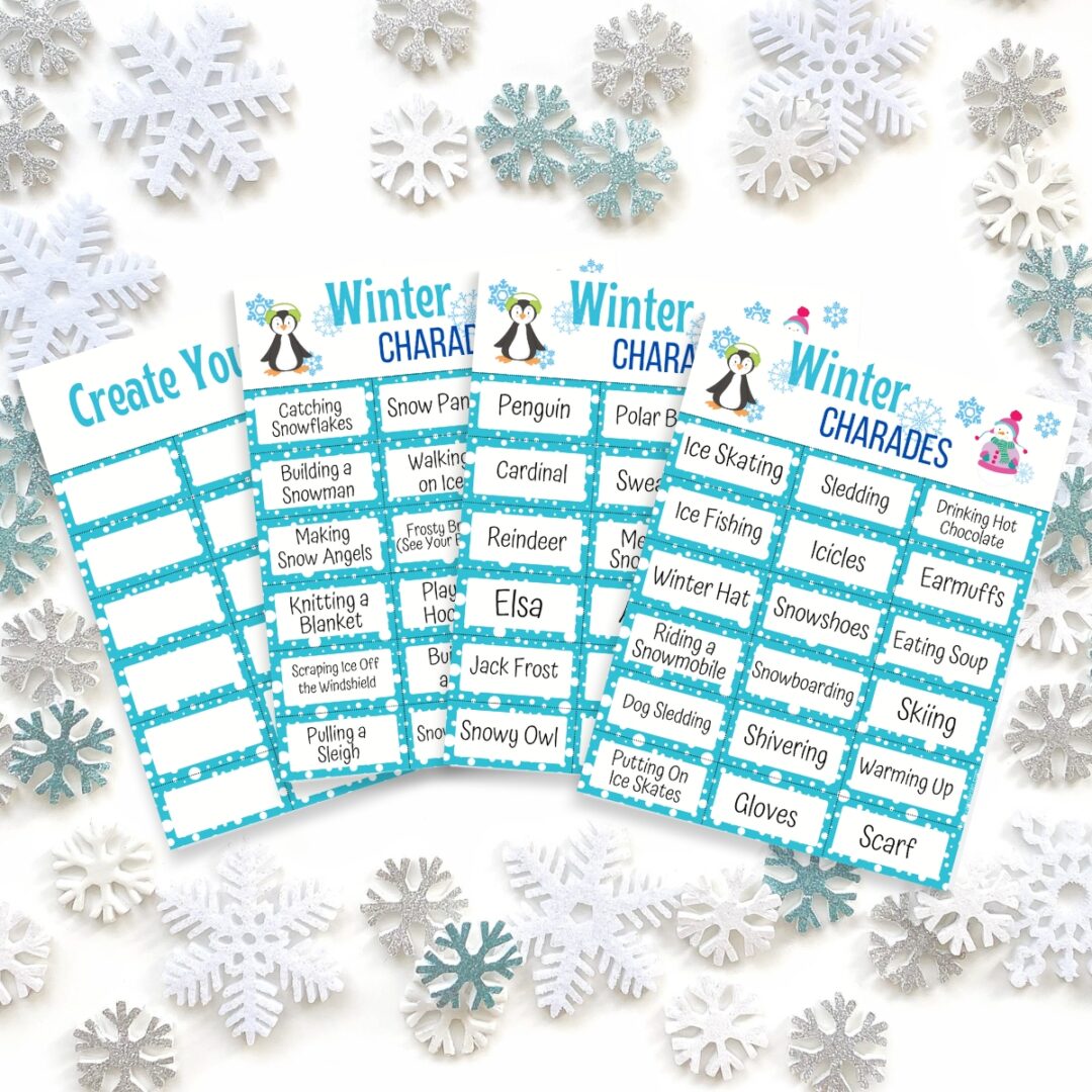 Winter Charades Printable Game Cards for Kids