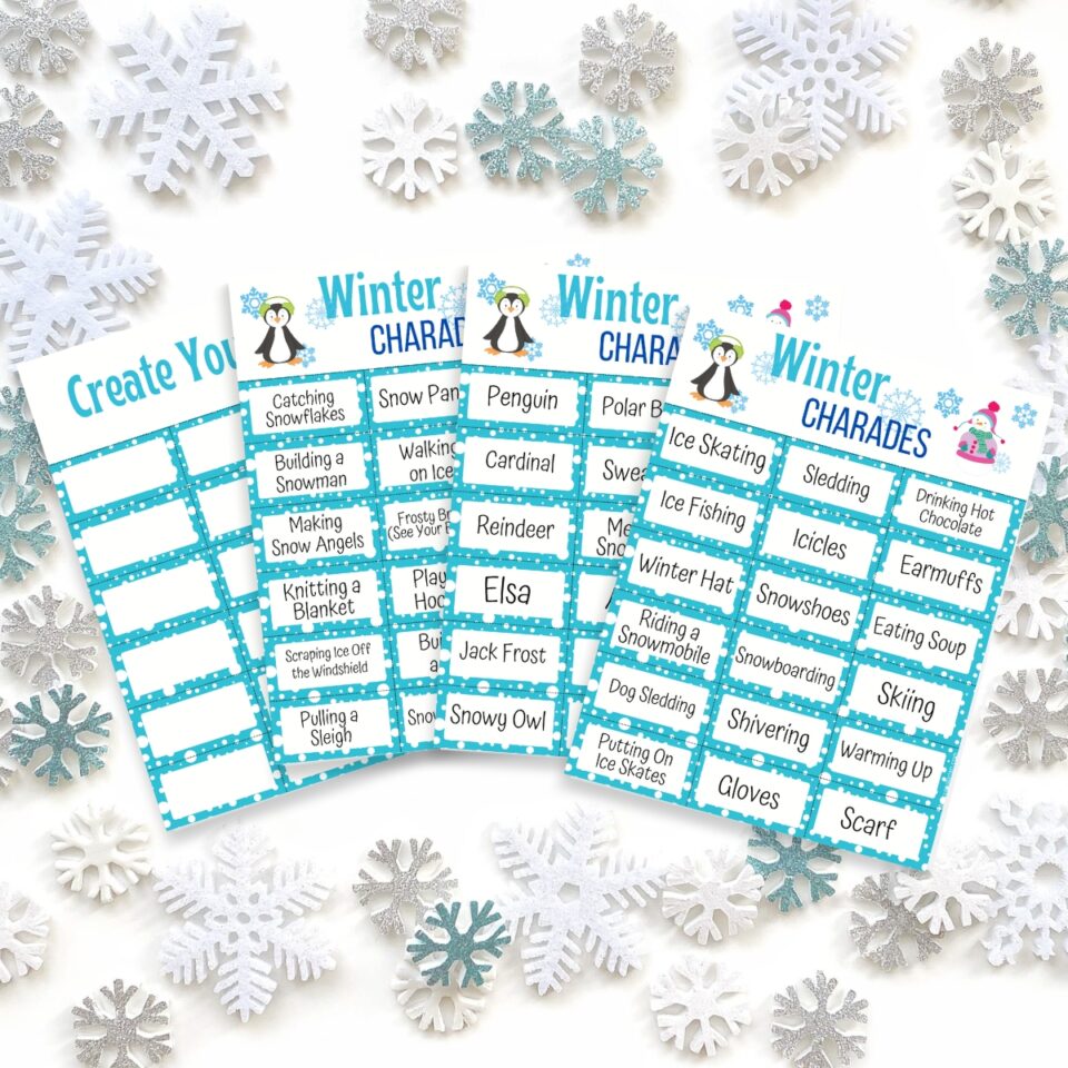 Winter Charades Printable Game Cards for Kids