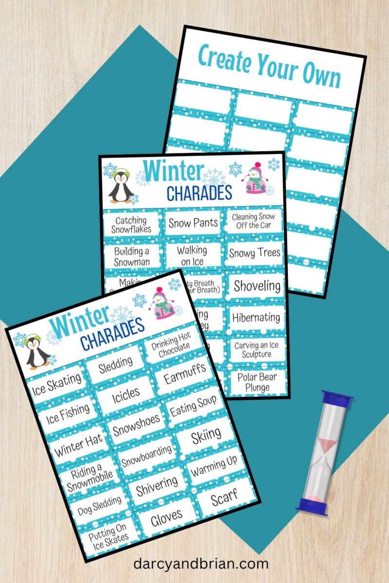 Winter Charades Printable Game Cards for Kids