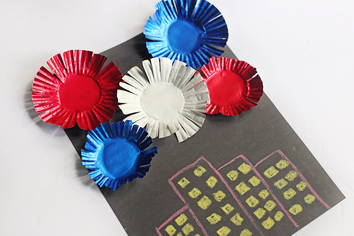 Cupcake Liner Fireworks Craft for Kids - 4th of July Fun