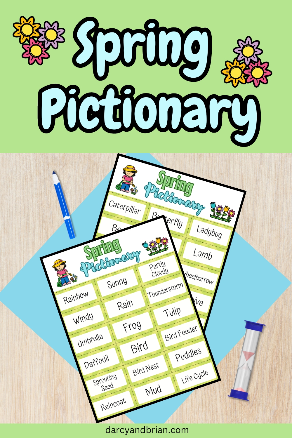 Free Printable Spring Pictionary Words for Kids