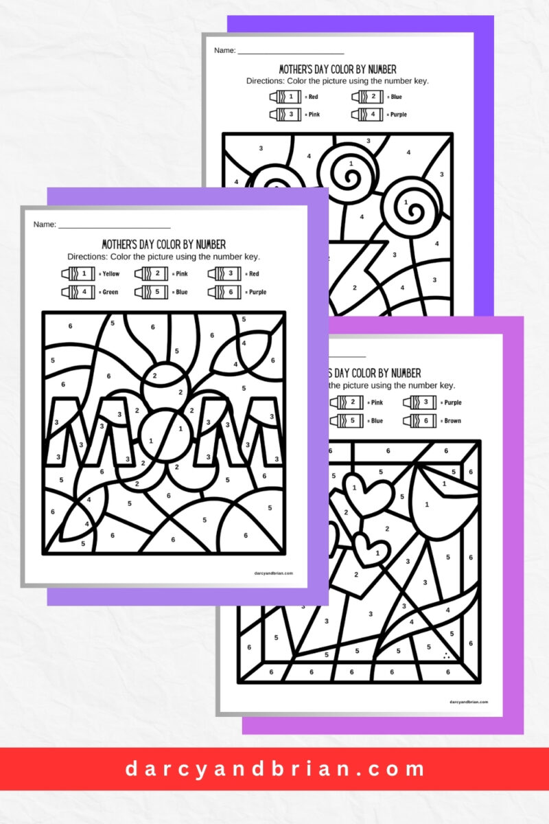 Mother's Day Color by Number Printables for Kids