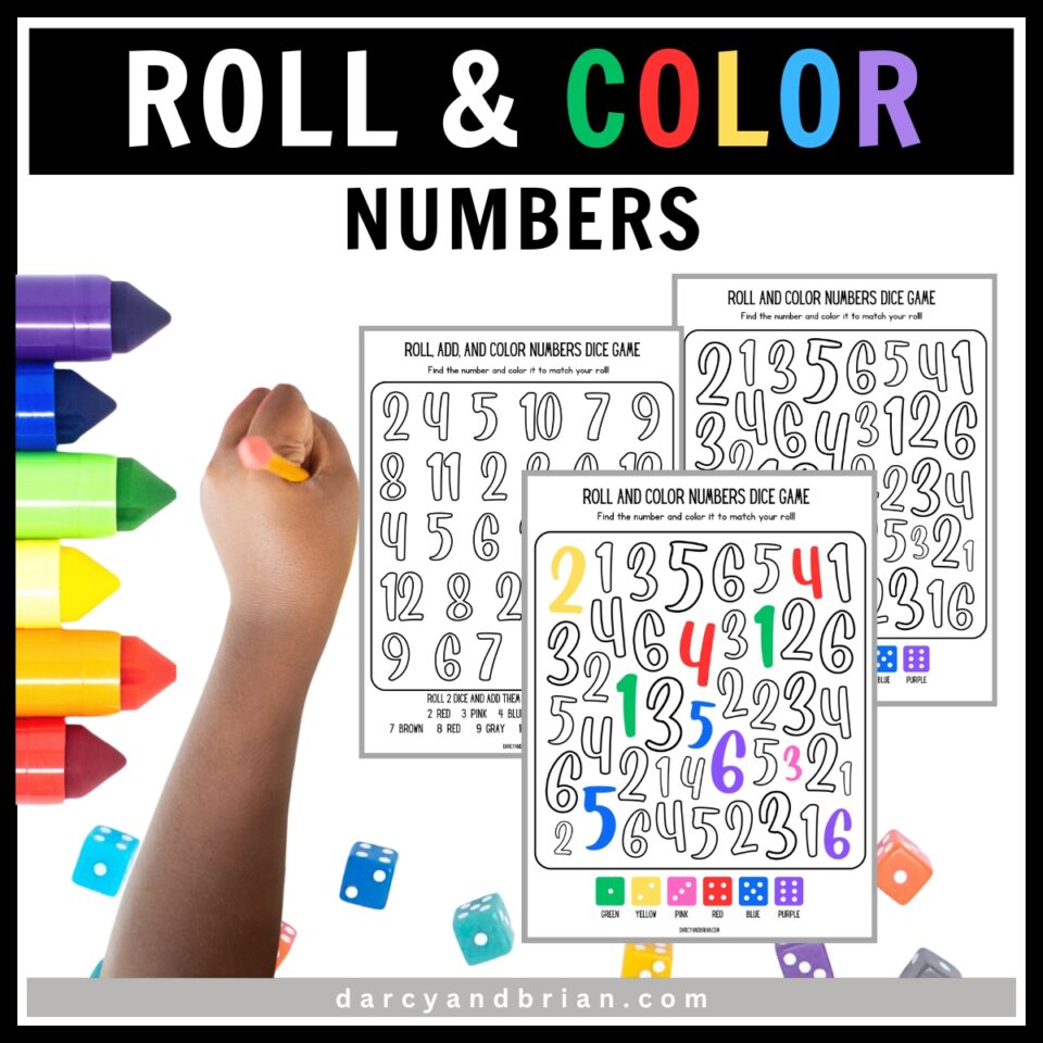 Roll and Color Numbers | Printable Dice Game for Kids