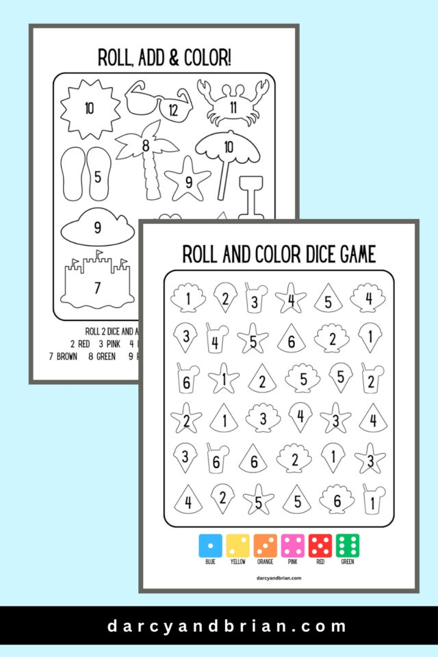 Summer Roll and Color Printable Game for Preschoolers