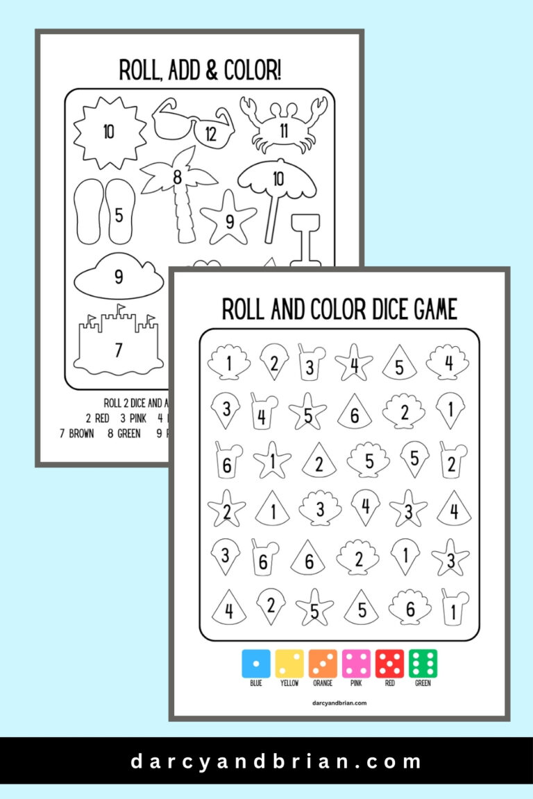 Summer Roll and Color Printable Game for Preschoolers