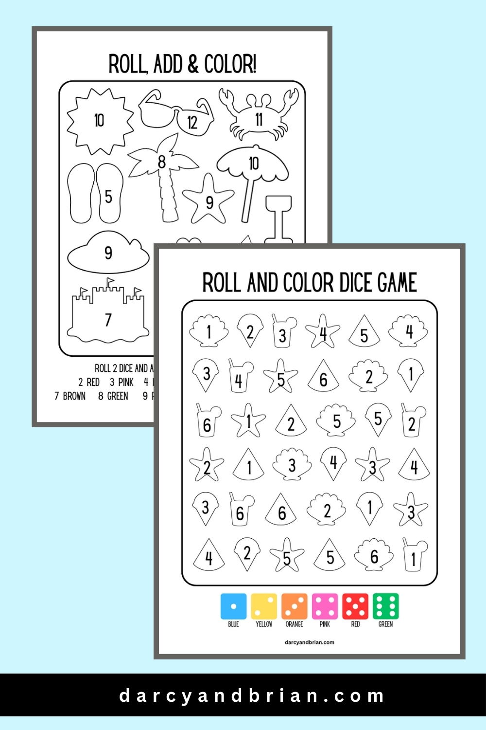 Summer Roll and Color Printable Game for Preschoolers