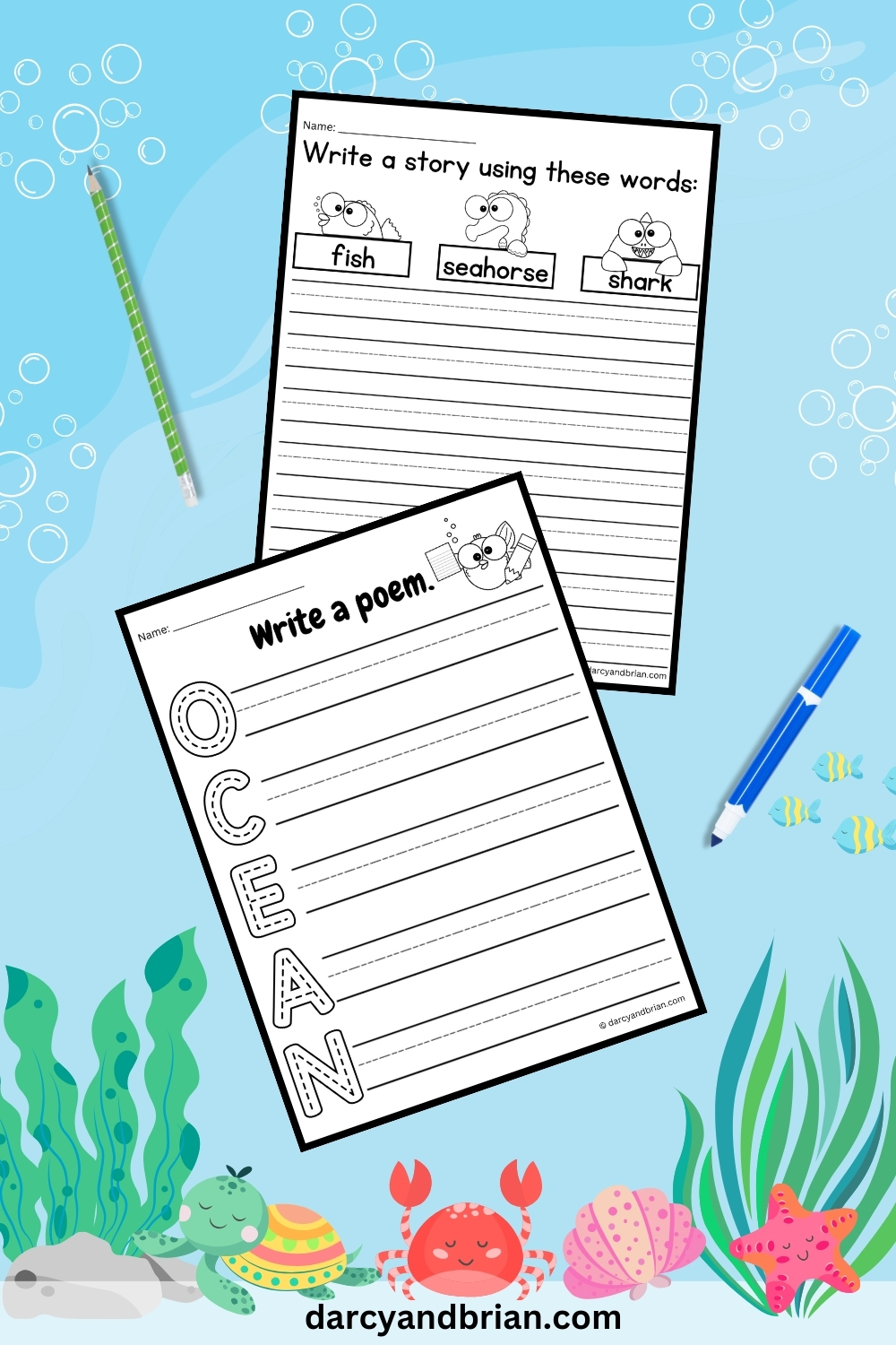 Ocean Themed Writing Prompts for Kids | Printable Worksheets
