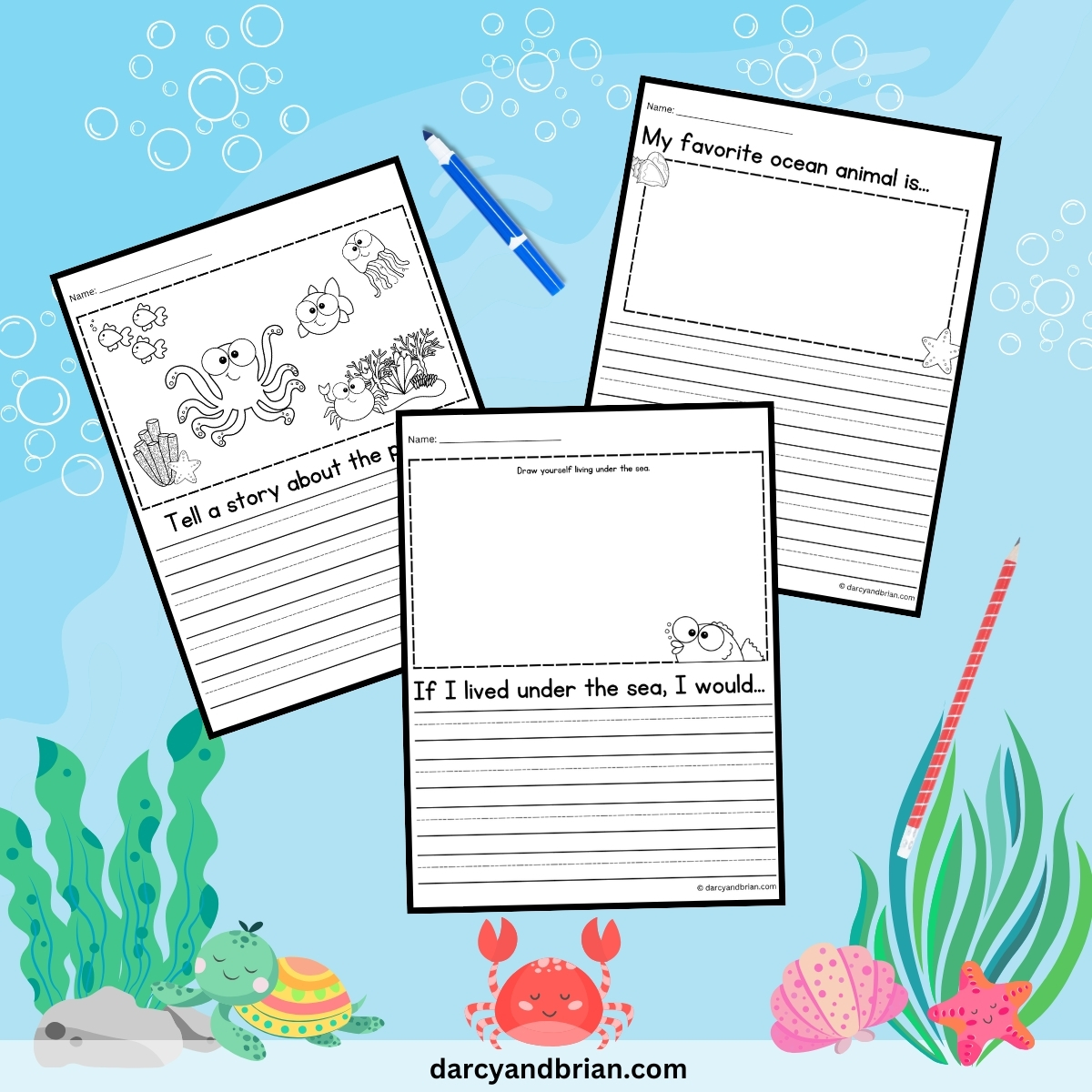 Ocean Themed Writing Prompts for Kids | Printable Worksheets