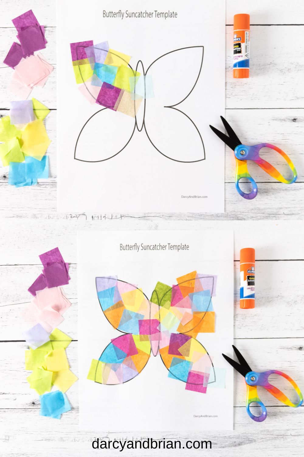 Tissue Paper Butterfly Suncatcher Craft for Kids | Free Template