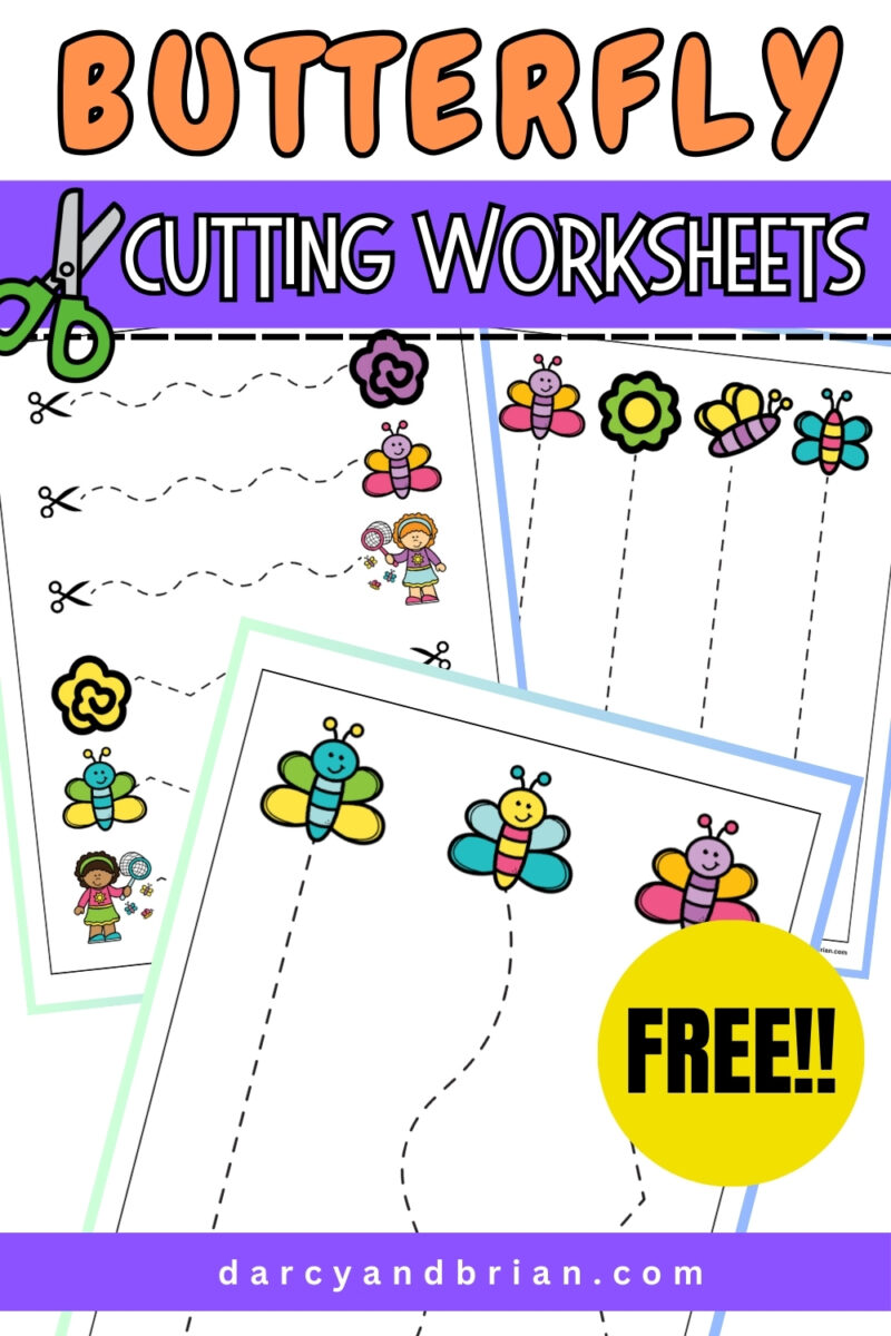 Free Printable Butterfly Cutting Worksheet for Preschoolers